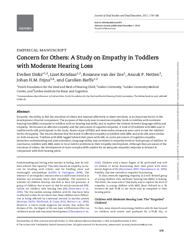 (PDF) Concern for Others: A Study on Empathy in Toddlers with Moderate ...