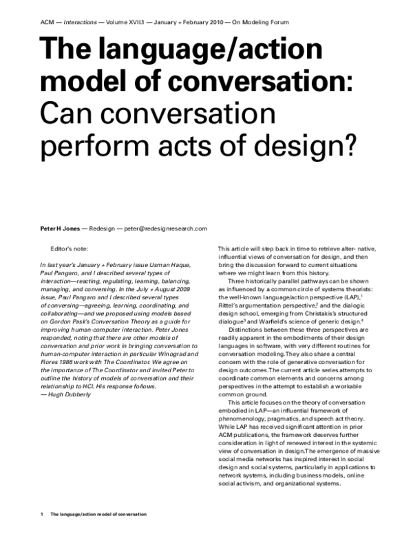 (PDF) ON MODELINGThe language/action model of conversation | Peter ...