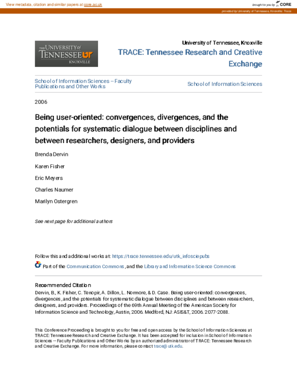 (PDF) Being user-oriented: Convergences, divergences, and the potentials for systematic dialogue ...