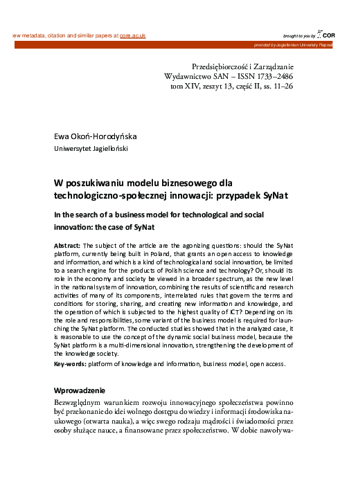 (PDF) In the search of a business model for technological and social ...