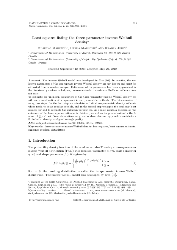 (PDF) Least squares fitting the three-parameter inverse Weibull density