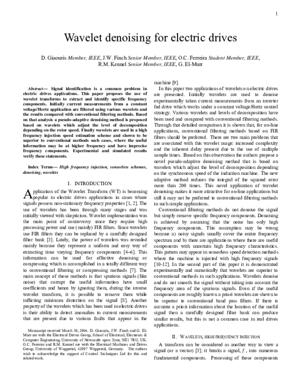 (PDF) Wavelet Denoising for Electric Drives