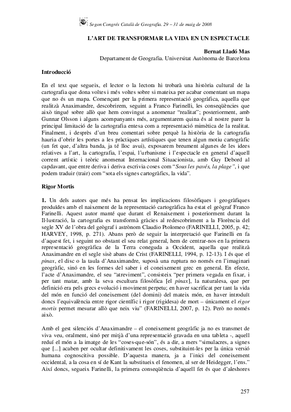 (PDF) L'Art De Transformar La Vida en Un Espectacle