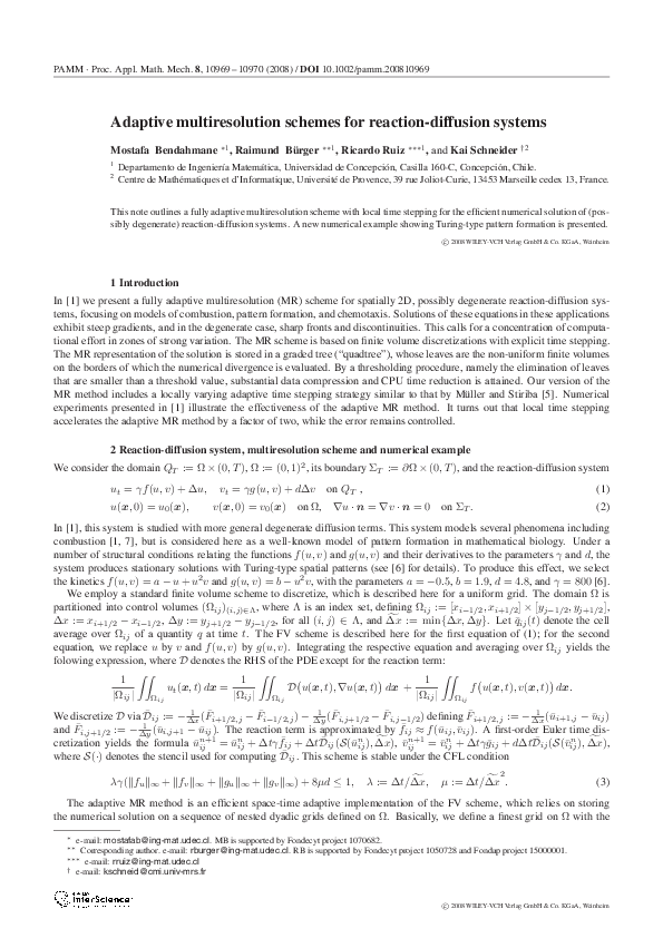 (PDF) Adaptive multiresolution schemes for reaction-diffusion systems