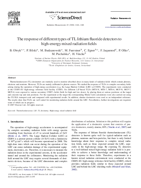 (PDF) The response of different types of TL lithium fluoride detectors ...