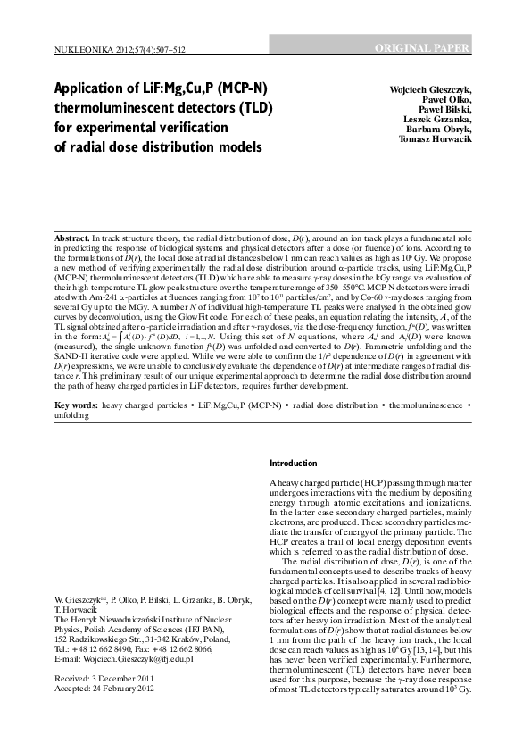 Application of LiF: Mg, Cu, P (MCP-N) thermoluminescent detectors (TLD ...