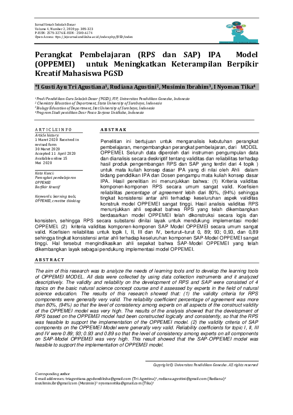 (PDF) Perangkat Pembelajaran (RPS dan SAP) IPA Model (OPPEMEI) untuk Meningkatkan Keterampilan ...