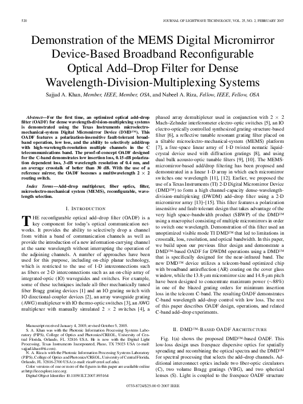 (PDF) Demonstration of the MEMS Digital Micromirror Device-Based Broadband Reconfigurable ...