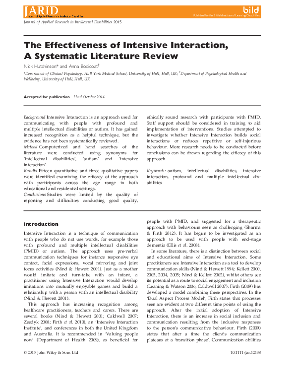 (PDF) The Effectiveness of Intensive Interaction, A Systematic ...