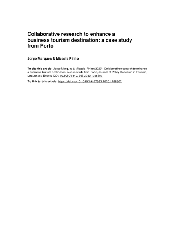 (PDF) Collaborative research to enhance a business tourism destination: a case study from Porto
