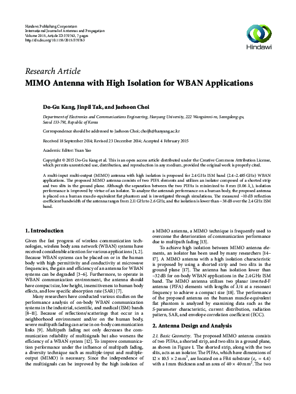 (PDF) MIMO Antenna with High Isolation for WBAN Applications
