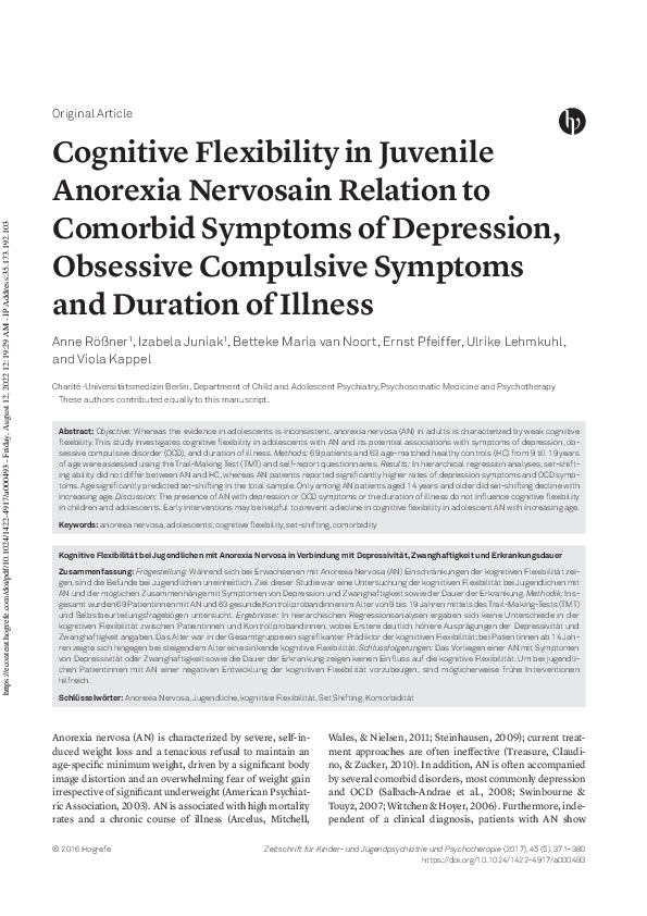 (PDF) Cognitive Flexibility in Juvenile Anorexia Nervosain Relation to ...