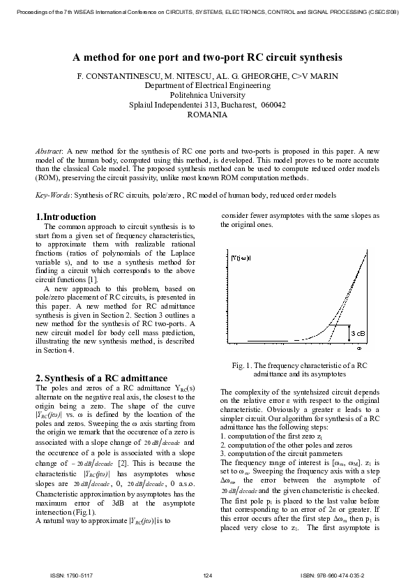 Pdf A Method For One Port And Two Port Rc Circuit Synthesis