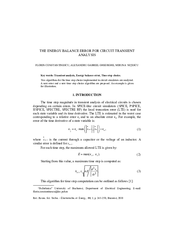 (PDF) The Energy Balance Error for Circuit Transient Analysis