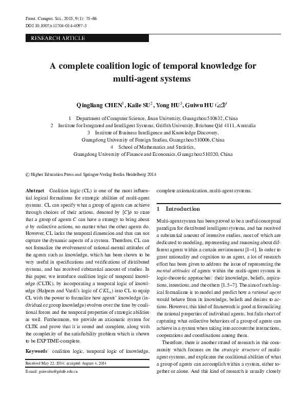(PDF) A complete coalition logic of temporal knowledge for multi-agent systems