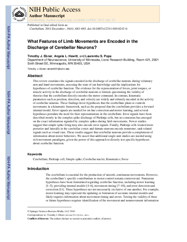 (PDF) What Features of Limb Movements are Encoded in the Discharge of ...