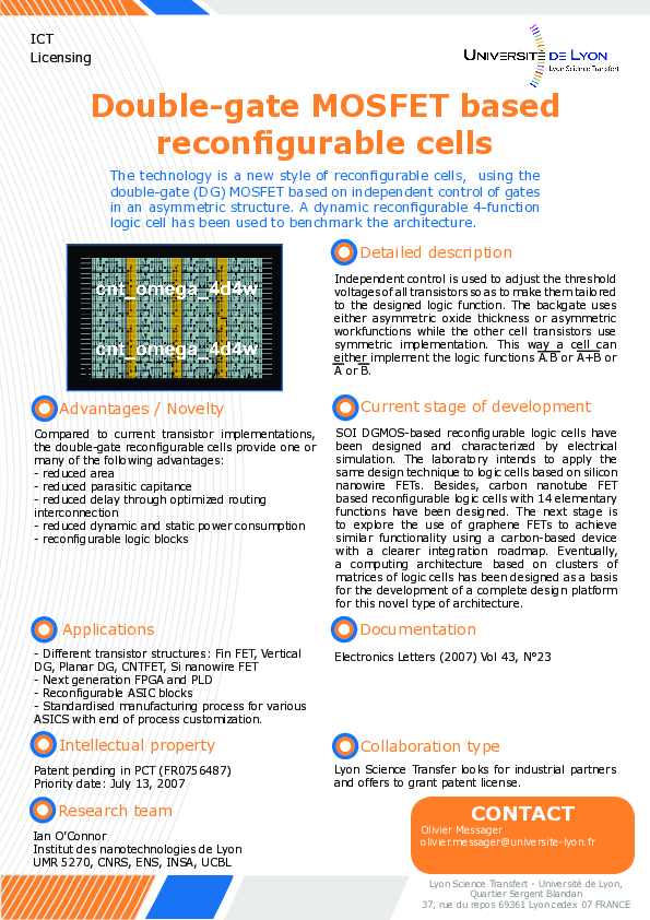 (PDF) Double-gate MOSFET based reconfigurable cells
