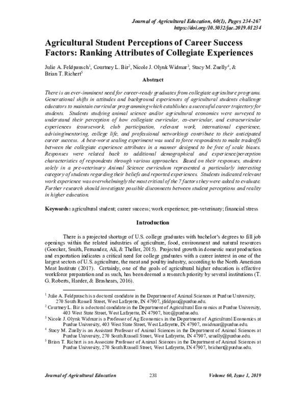 (PDF) Agricultural Student Perceptions of Career Success Factors ...