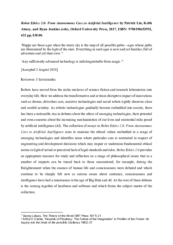 (PDF) Robot Ethics 2.0: From Autonomous Cars to Artificial Intelligence ...
