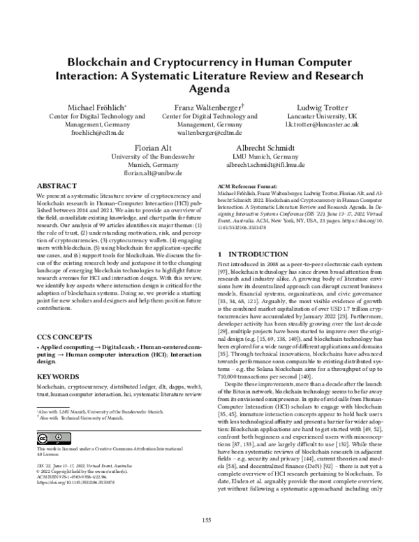 (PDF) Blockchain and Cryptocurrency in Human Computer Interaction: A Systematic Literature ...