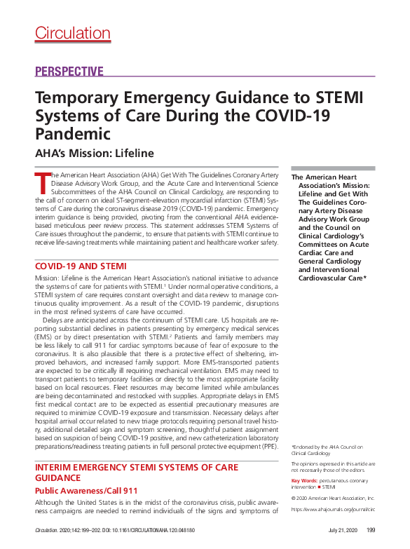 (PDF) Temporary Emergency Guidance to STEMI Systems of Care During the ...