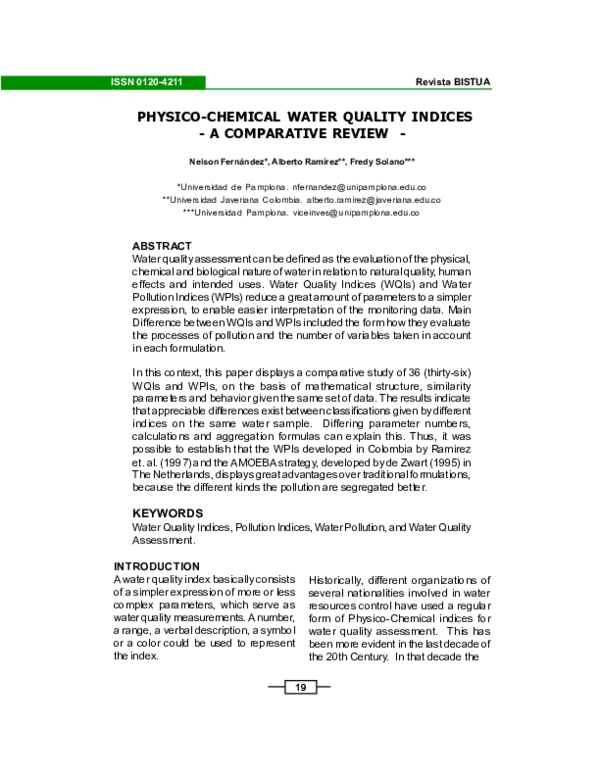 (PDF) Physico-chemical water quality indices- a comparative review