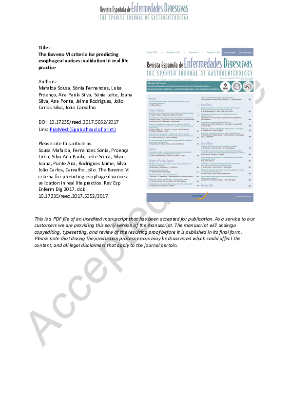 (PDF) The Baveno VI criteria for predicting esophageal varices ...