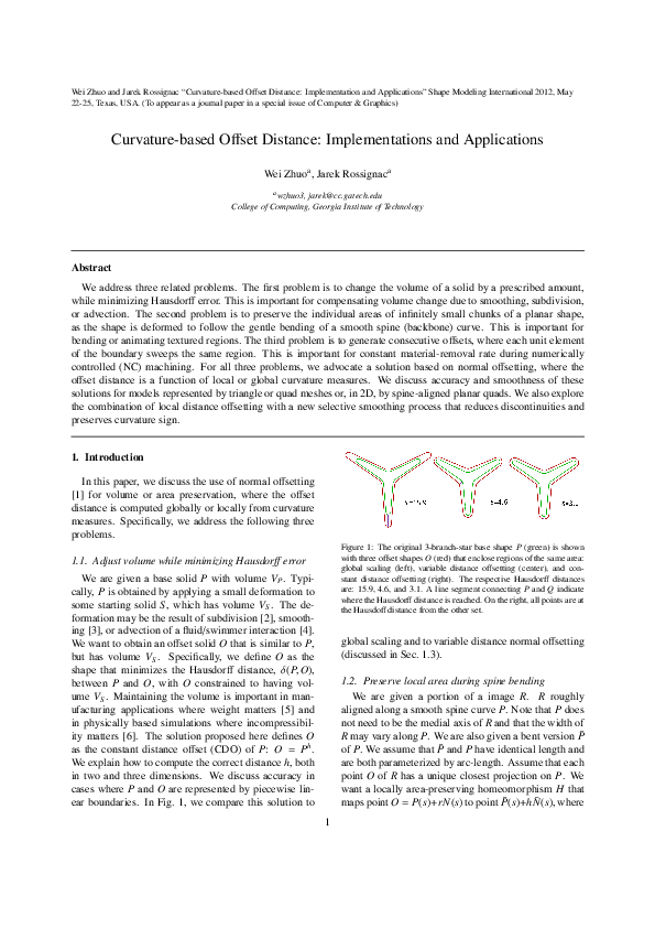 (PDF) Curvature-based offset distance: Implementations and applications