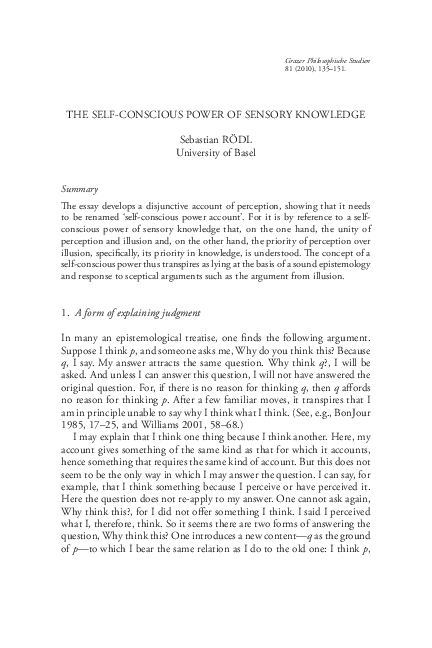 (PDF) The Self-Conscious Power of Sensory Knowledge