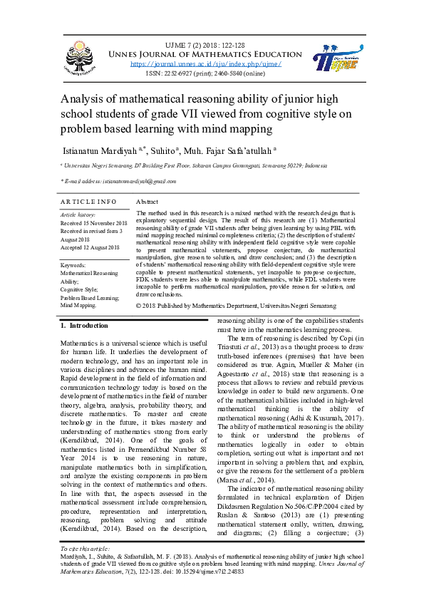 (PDF) Analysis of mathematical reasoning ability of junior high school ...