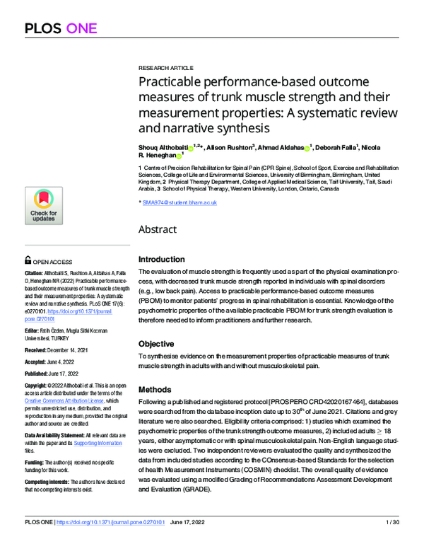 Pdf Practicable Performance Based Outcome Measures Of Trunk Muscle Strength And Their