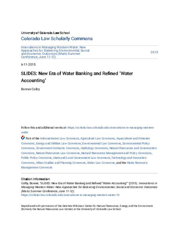 (PDF) SLIDES: New Era of Water Banking and Refined "Water Accounting