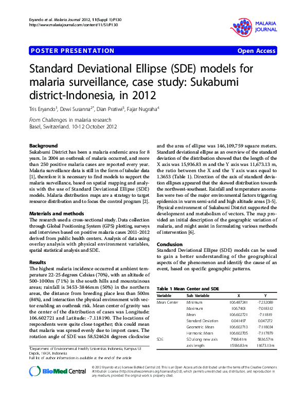(PDF) Standard Deviational Ellipse (SDE) models for malaria ...