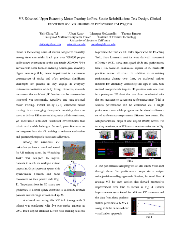 (PDF) VR enhanced upper extremity motor training for post-stroke rehabilitation: task design ...