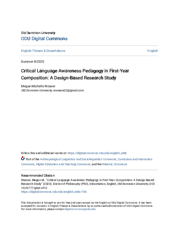 (PDF) Critical Language Awareness Pedagogy in First-Year Composition: A ...