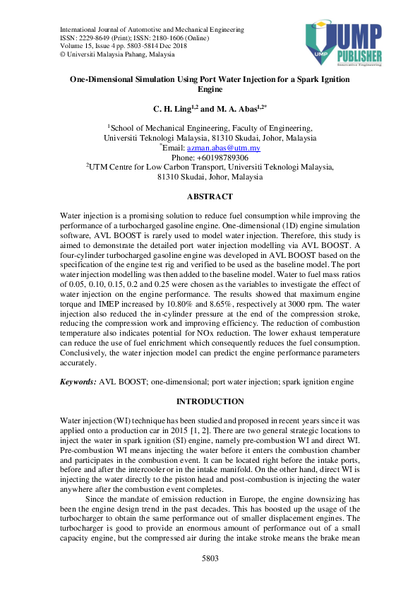 Pdf One Dimensional Simulation Using Port Water Injection For A Spark