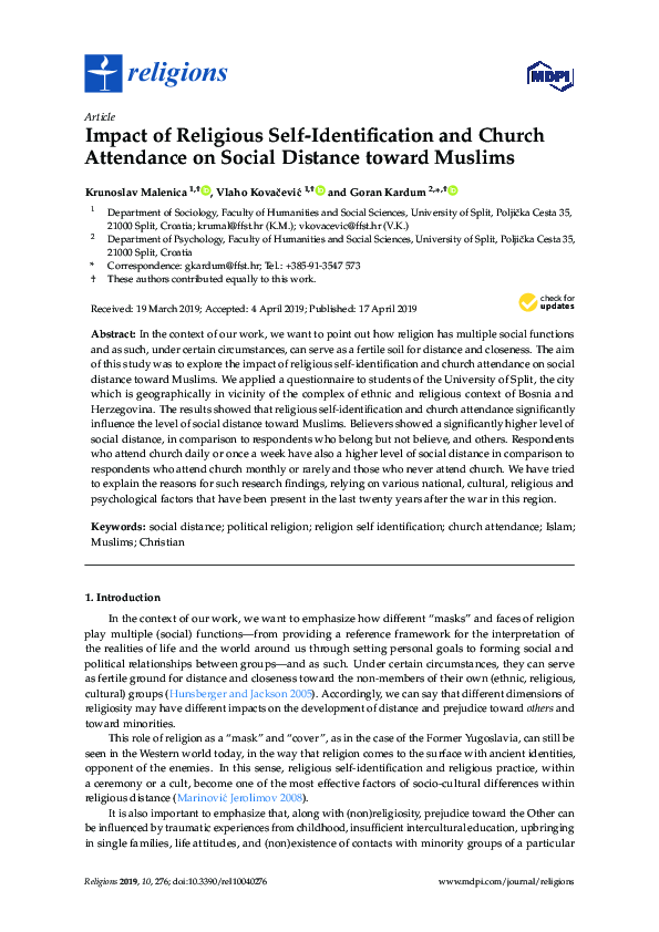 (PDF) Impact of Religious Self-Identification and Church Attendance on ...