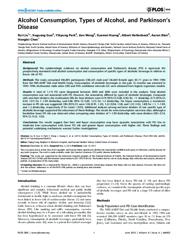 (PDF) Alcohol Consumption, Types of Alcohol, and Parkinson’s Disease