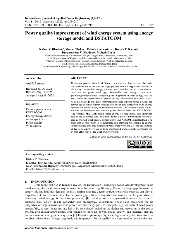 (PDF) Power quality improvement of wind energy system using energy storage model and DSTATCOM