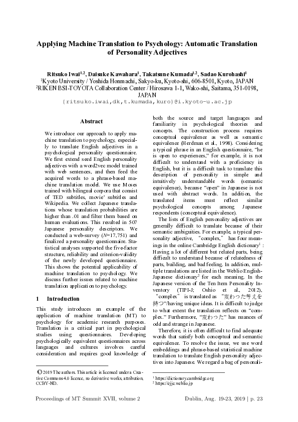 (PDF) Applying Machine Translation to Psychology: Automatic Translation ...