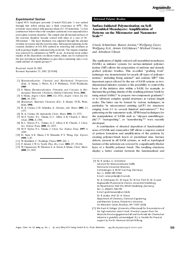 (PDF) Surface-Initiated Polymerization on Self-Assembled Monolayers: Amplification of Patterns ...