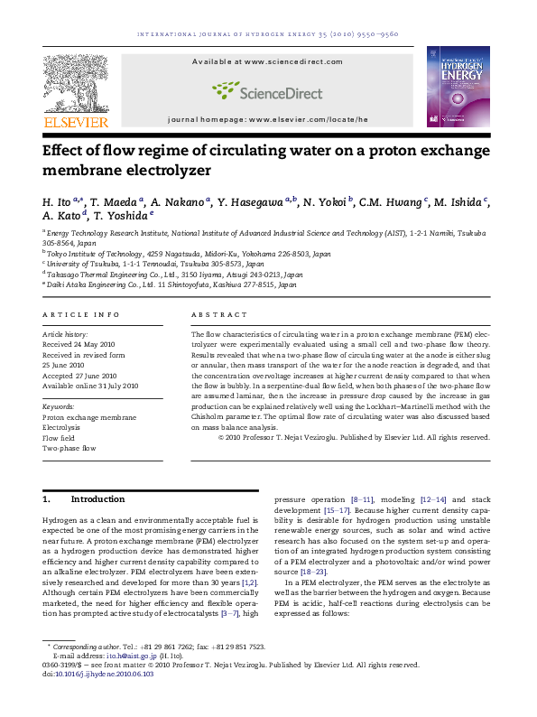(PDF) Effect of flow regime of circulating water on a proton exchange membrane electrolyzer