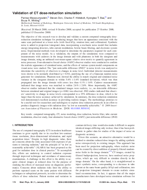 (PDF) Validation of CT dose-reduction simulation
