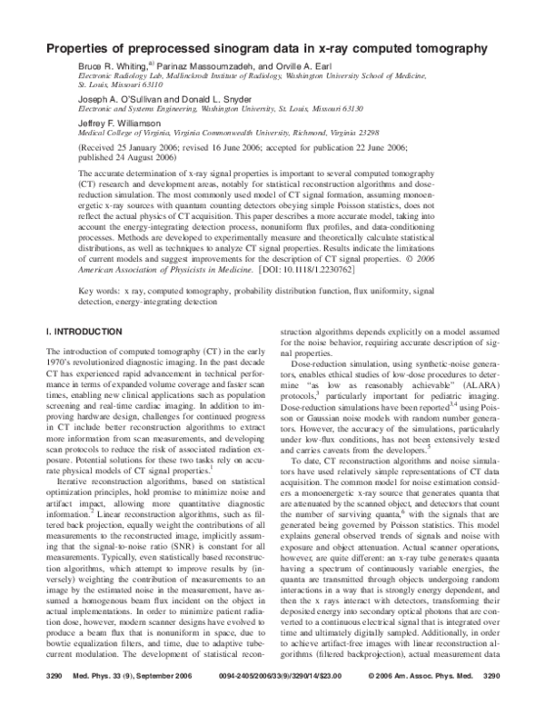 (PDF) Properties of preprocessed sinogram data in x-ray computed tomography