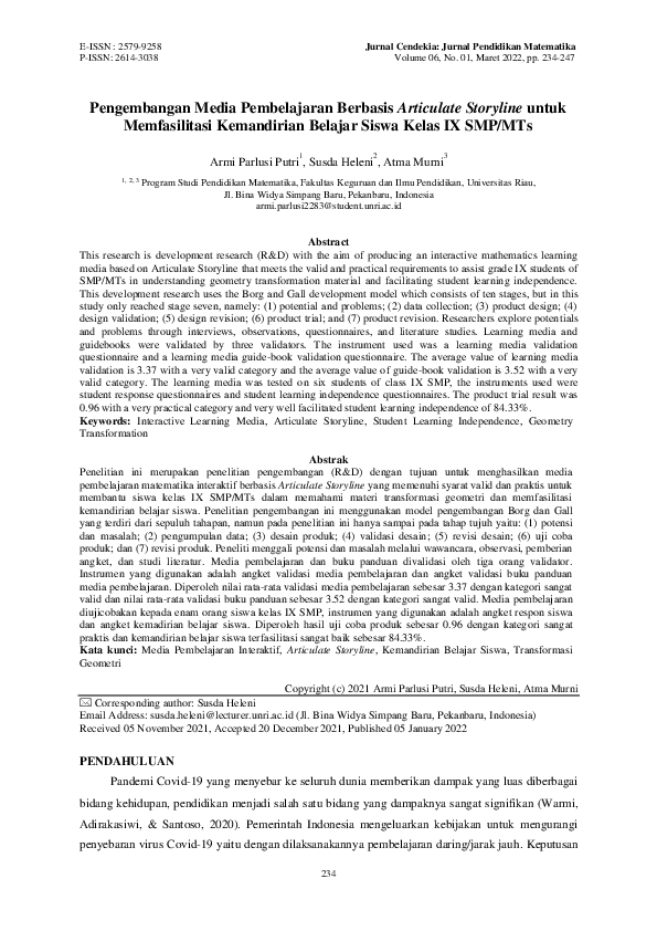(PDF) Pengembangan Media Pembelajaran Matematika Interaktif Berbasis Articulate Storyline untuk ...