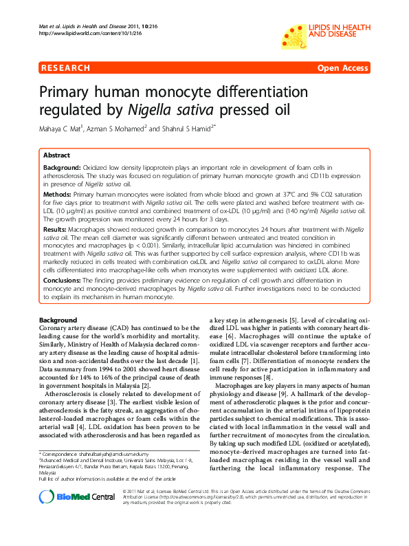 (PDF) Primary human monocyte differentiation regulated by Nigella ...