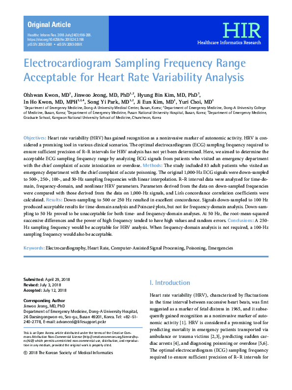 (PDF) Electrocardiogram Sampling Frequency Range Acceptable for Heart Rate Variability Analysis