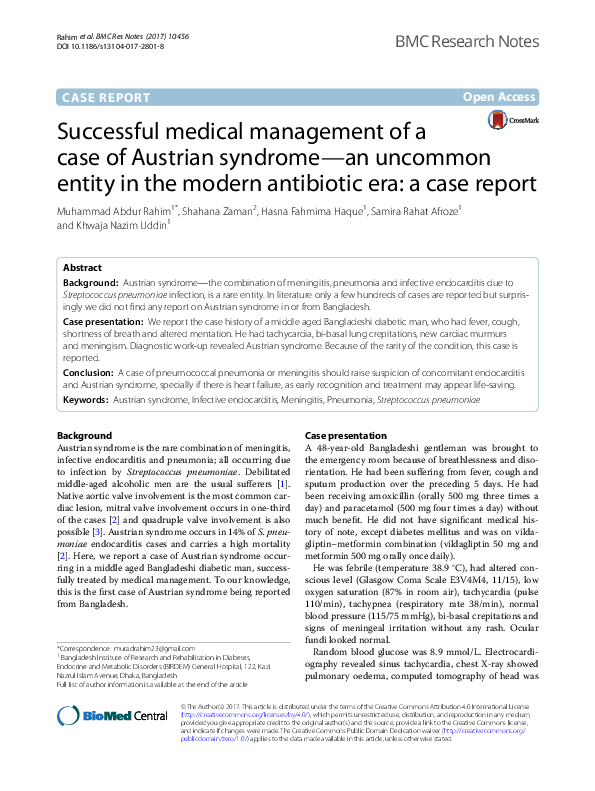 (PDF) Successful medical management of a case of Austrian syndrome—an ...