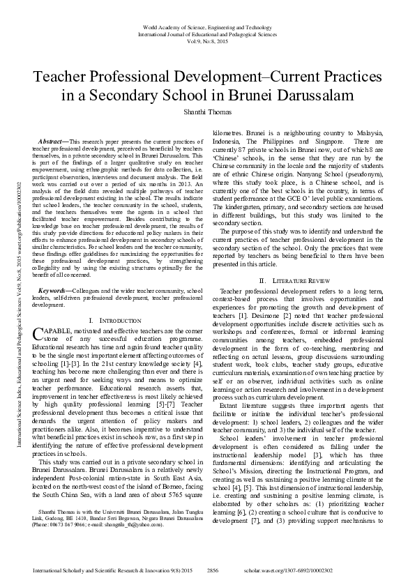 (PDF) Teacher Professional Development–Current Practices In A Secondary School In Brunei Darussalam