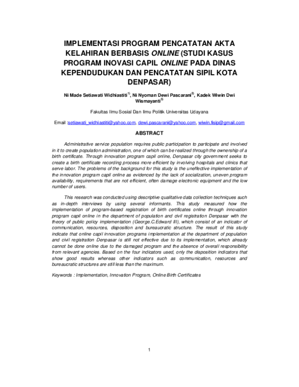 (PDF) Implementasi Program Pencatatan Akta Kelahiran Berbasis Online ...